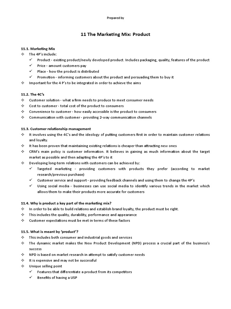 11 The Marketing Mix | PDF | Marketing | Customer Relationship Management
