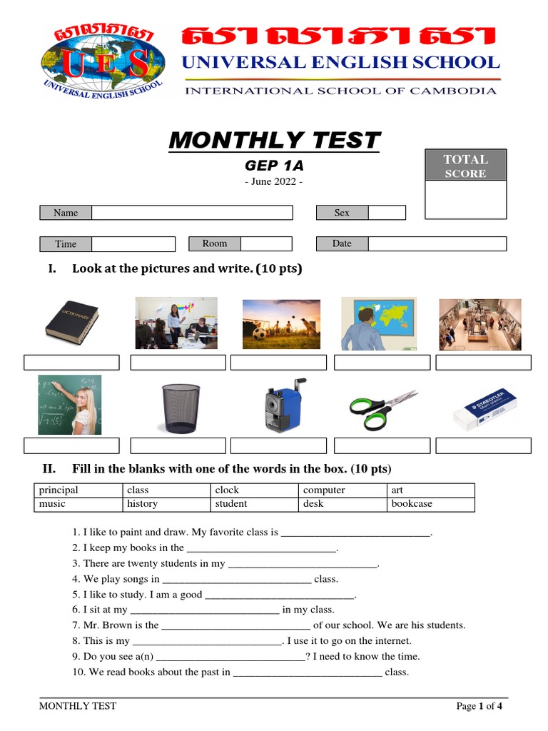 Monthly Test for GEP 1A - June 2022 | PDF | Language Arts & Discipline ...