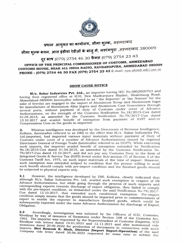 Sakar SCN pt1 | PDF | Customs | Dumping (Pricing Policy)