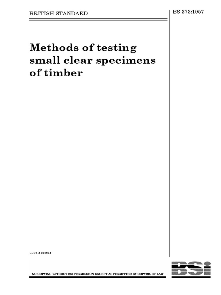 Methods of Testing Small Clear Specimens of Timber: British Standard BS ...