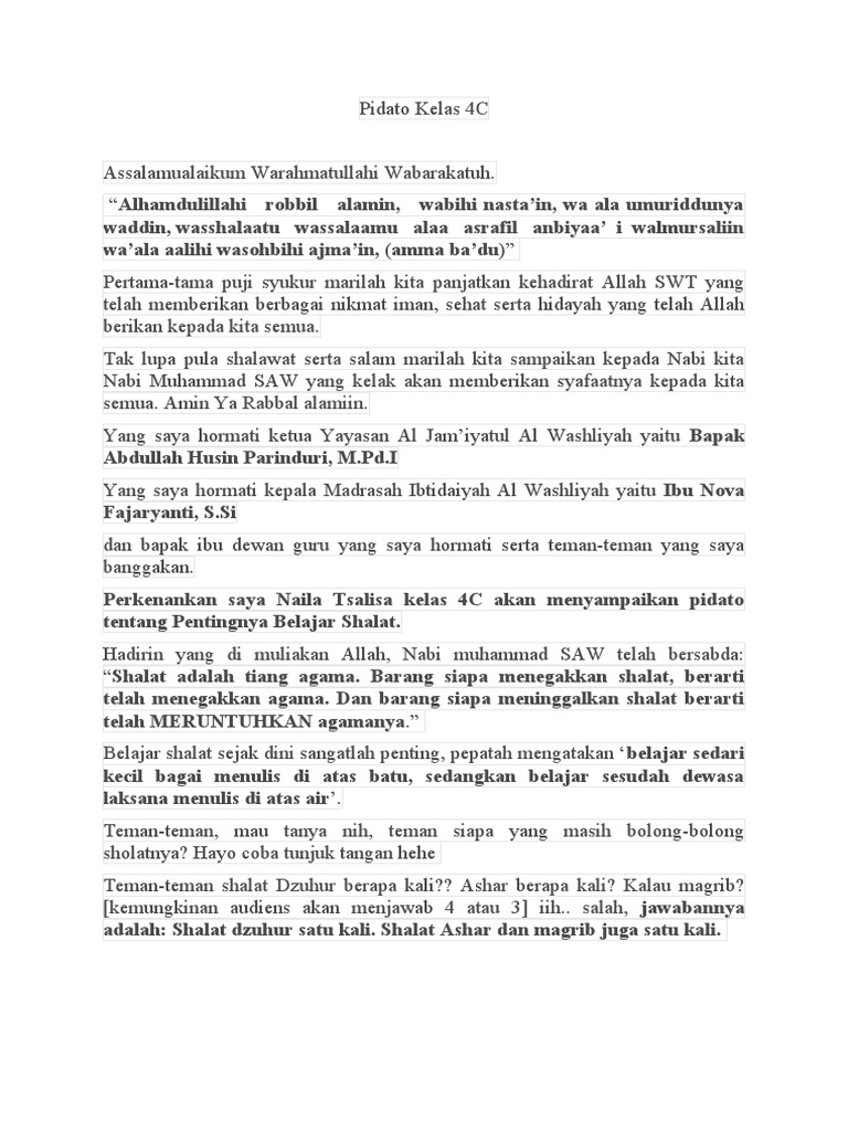 Pidato Kelas 4C | PDF | Gaya Hidup