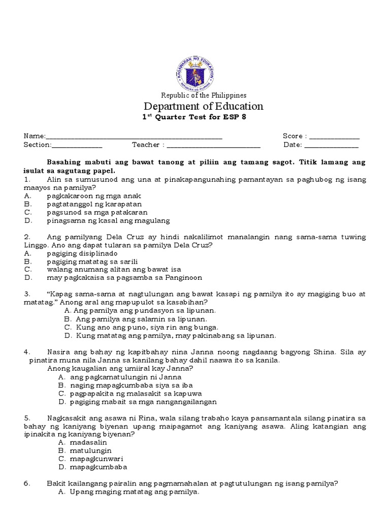 Esp 8 - 1ST Quarter | PDF