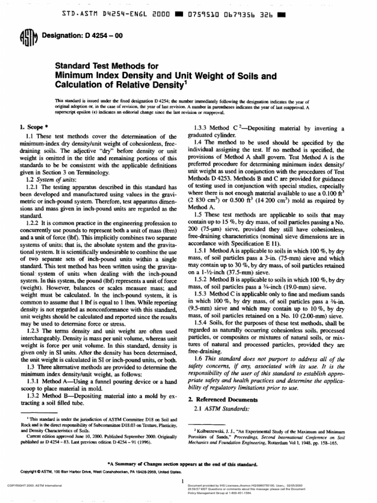 Astm D4254 | PDF | Density | Soil