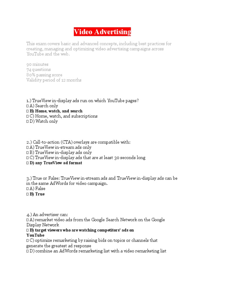 Video Advertising Exam | PDF | Online Advertising | You Tube