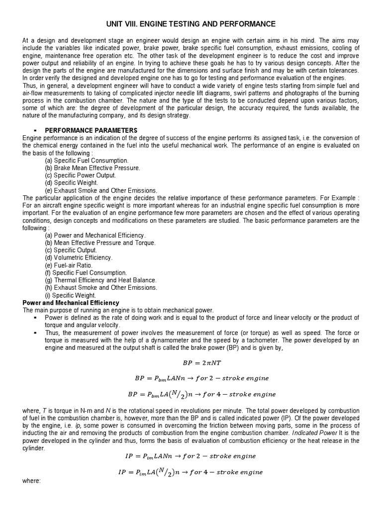 Evaluating Engine Performance Through Testing and Analysis of Key ...