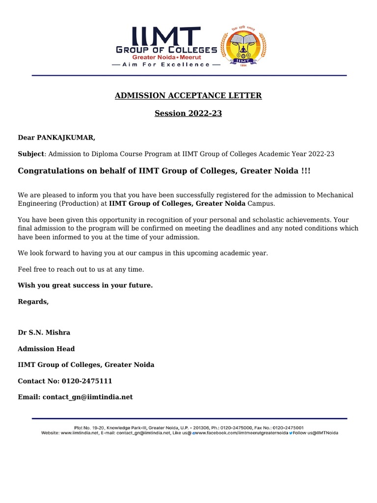 Offer Letter IIMT 22-23 9772 | PDF | Business