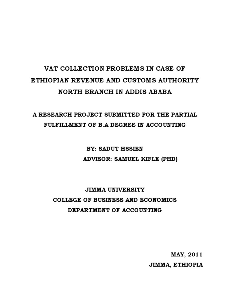 Vat Collection Problems in Case of Ethiopian Revenue and Cus | PDF | Value Added Tax | Taxes