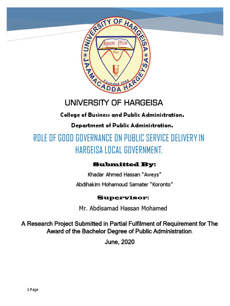 Role of Good Governance On Public Service Delivery - Final Draft | PDF | Governance | Good ...