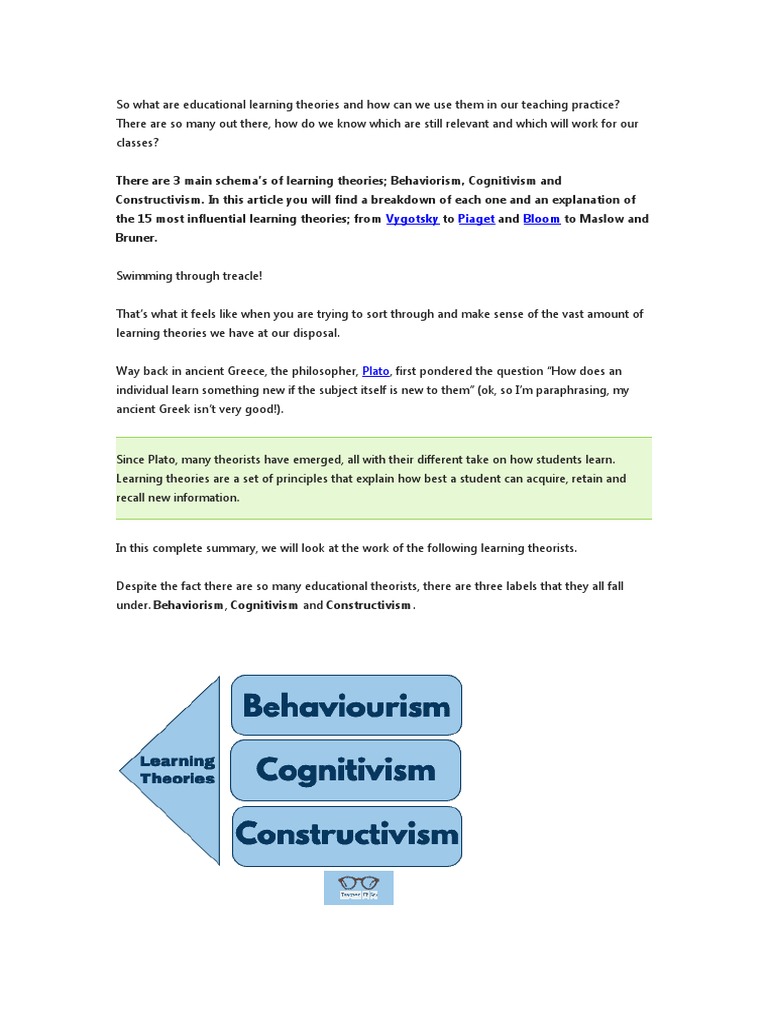 15 Learning Theories in Education (A Complete Summary) | PDF ...