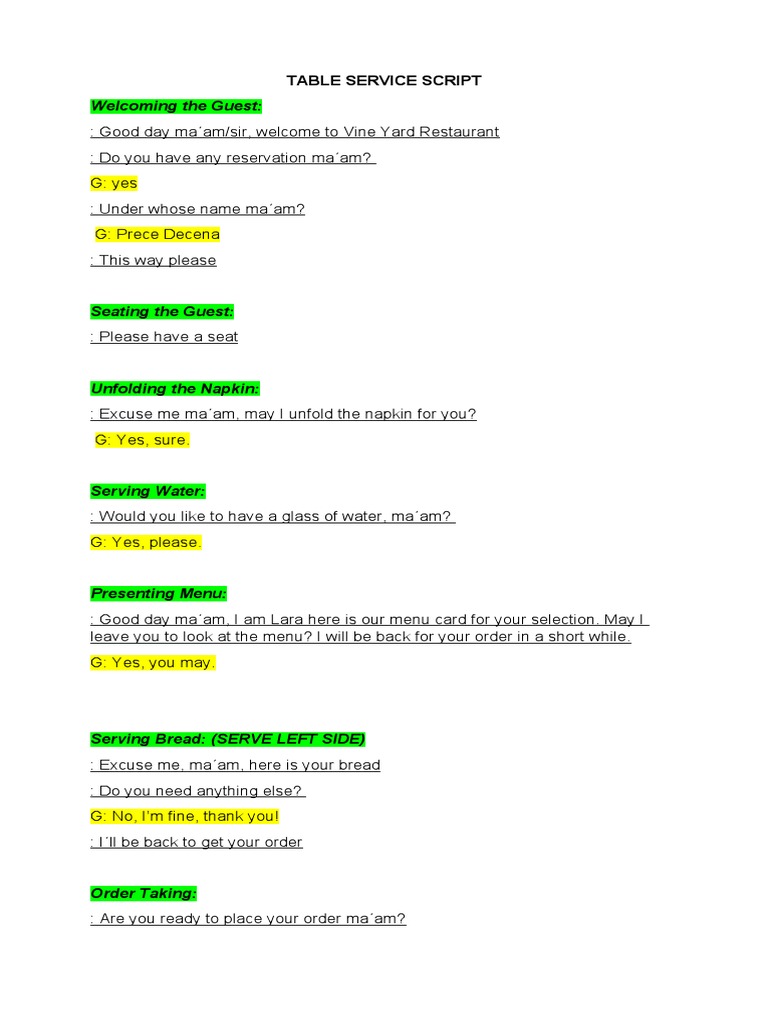 Table Service Script | PDF | Wine | Alcoholic Drinks