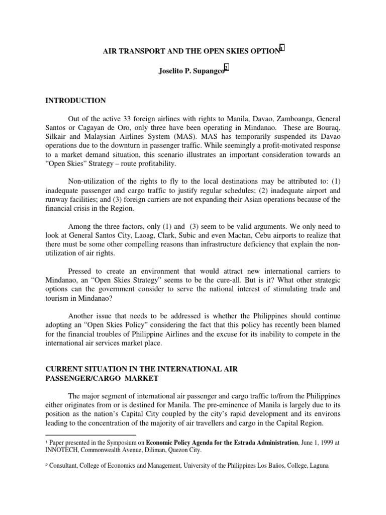 Open Skies Strategy for Mindanao | PDF | Airlines | Tourism