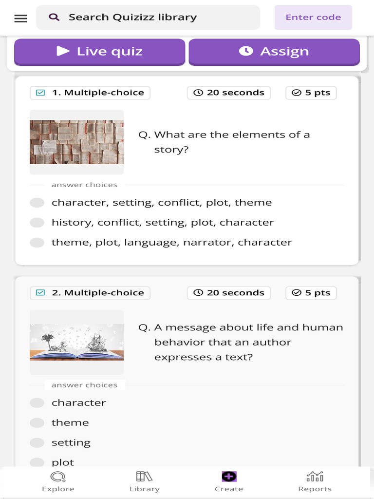 Grade 7 Elements of A Story English - Quizizz | PDF