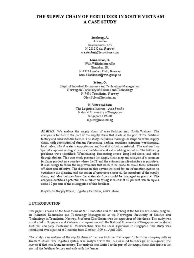Paper - Fertilizer Supply Chain To Vietnam 090501 | PDF | Supply Chain ...