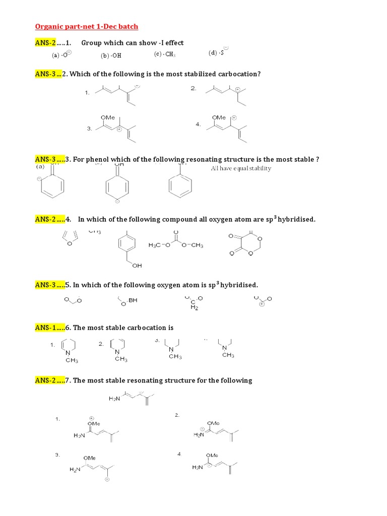 Offline Classes Test 1 Organic (Goc) and Inorganic (Chemical Bonding ...