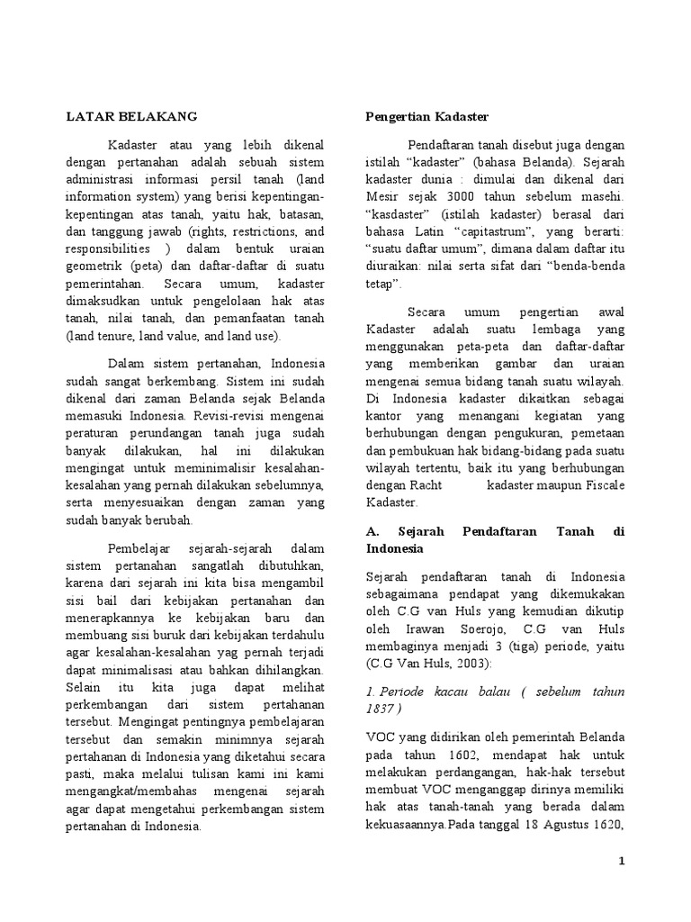 Sejarah dan Pengertian Kadaster Indonesia | PDF | Hukum
