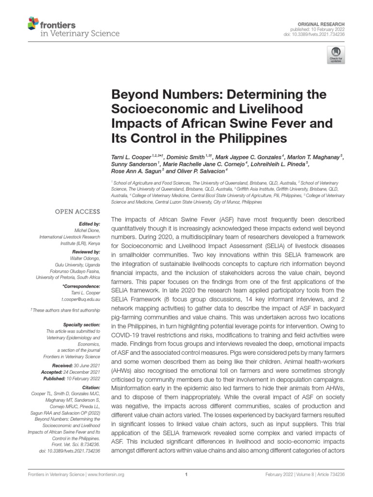 Determining The Socioeconomic and Livelihood Impacts of African Swine ...