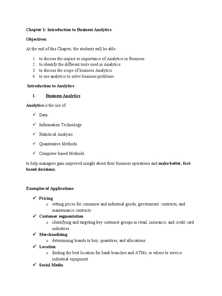 Chapter 1: Introduction To Business Analytics | PDF | Analytics ...