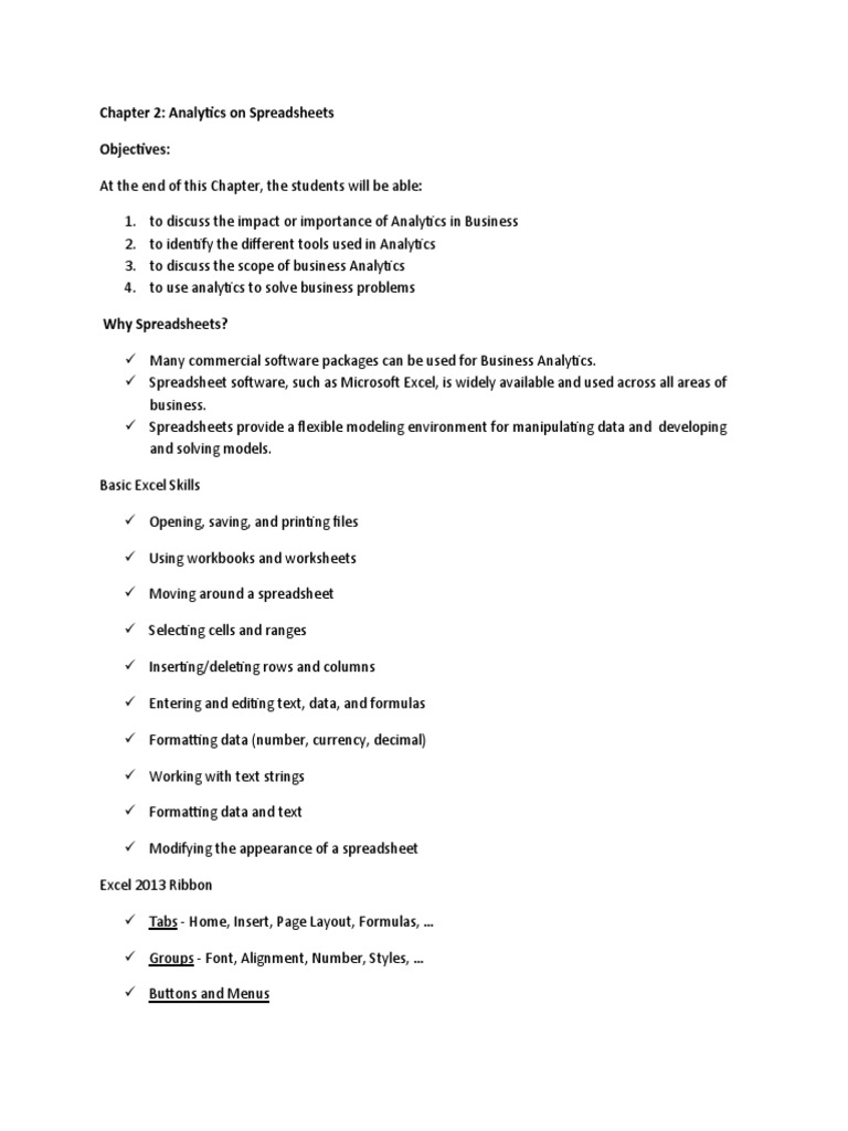 Chapter 2: Analytics On Spreadsheets | PDF | Spreadsheet | Microsoft Excel