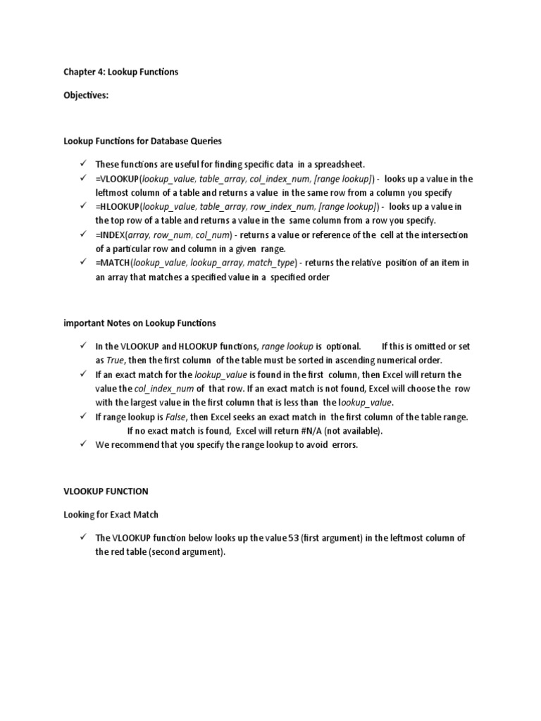 Lookup Functions Excel Database Queries | PDF | Table (Database) | Database Index