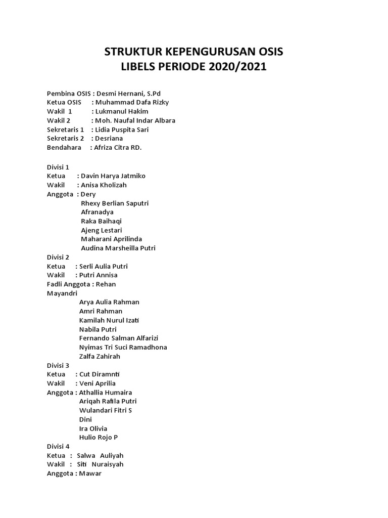 Struktur Kepengurusan Osis Libels | PDF Struktur Kepengurusan Osis Libels | PDF