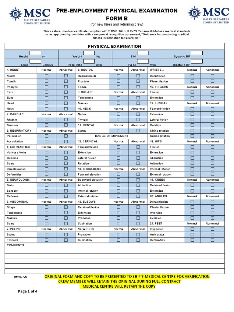 PEME - Form B - Rev.29.10 | PDF | Anatomical Terms Of Motion | Human ...