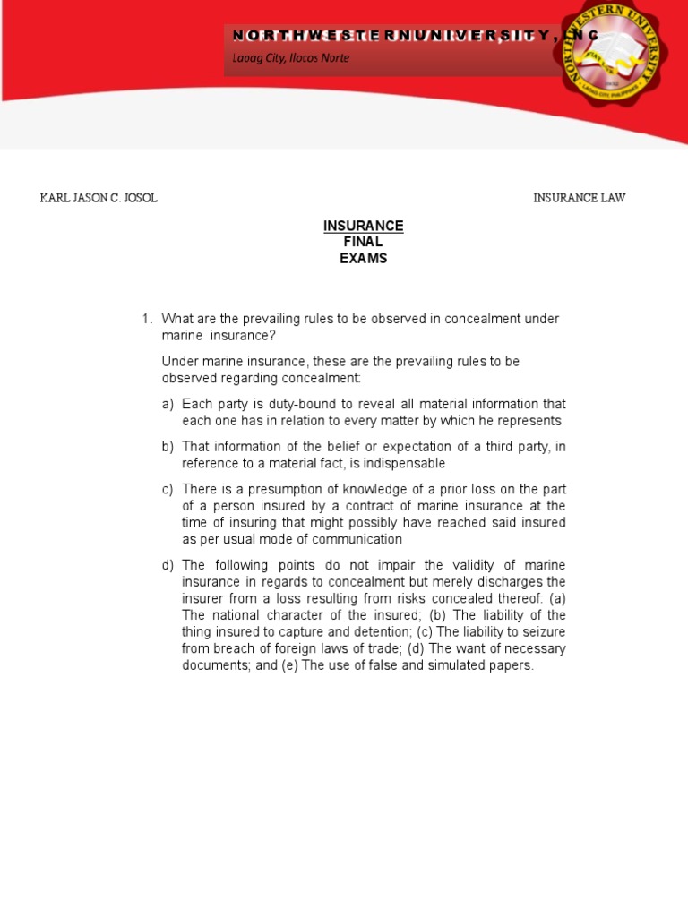 Insurance Final Examinations | Download Free PDF | Surety | Insurance