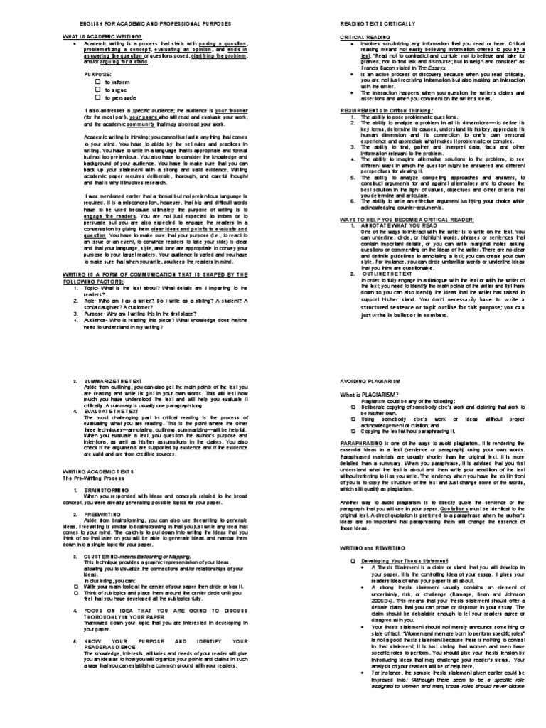 EAPP Notes | PDF | Plagiarism | Essays