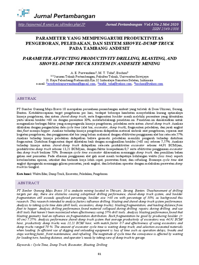 Parameter Yang Mempengaruhi Produktivitas Pengeboran Dan Peledakan Dan Sistem Shovel Dump Truck ...