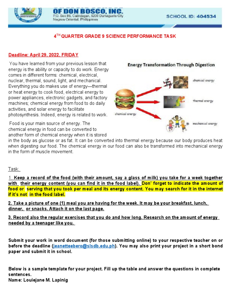 Q4 Performance Task | PDF | Foods | Nutrition