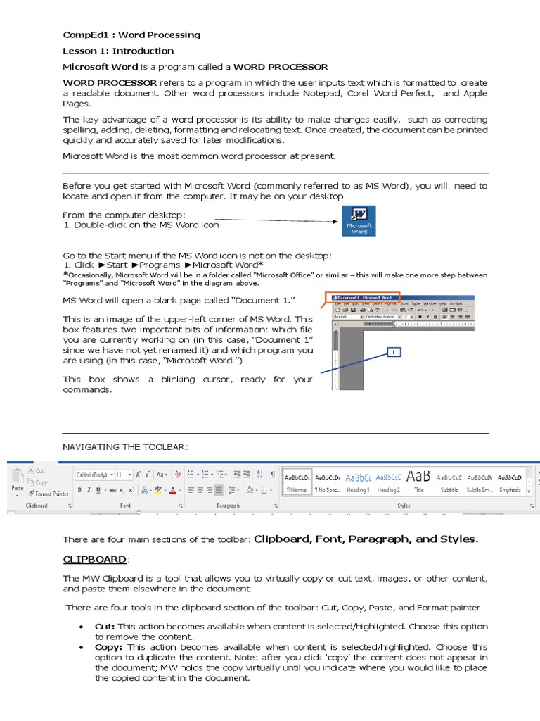 CompEd1 Lesson1 | Download Free PDF | Microsoft Word | Word Processor
