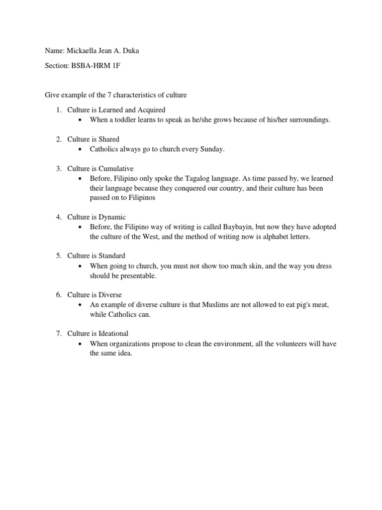 7 Characteristics of Culture | PDF