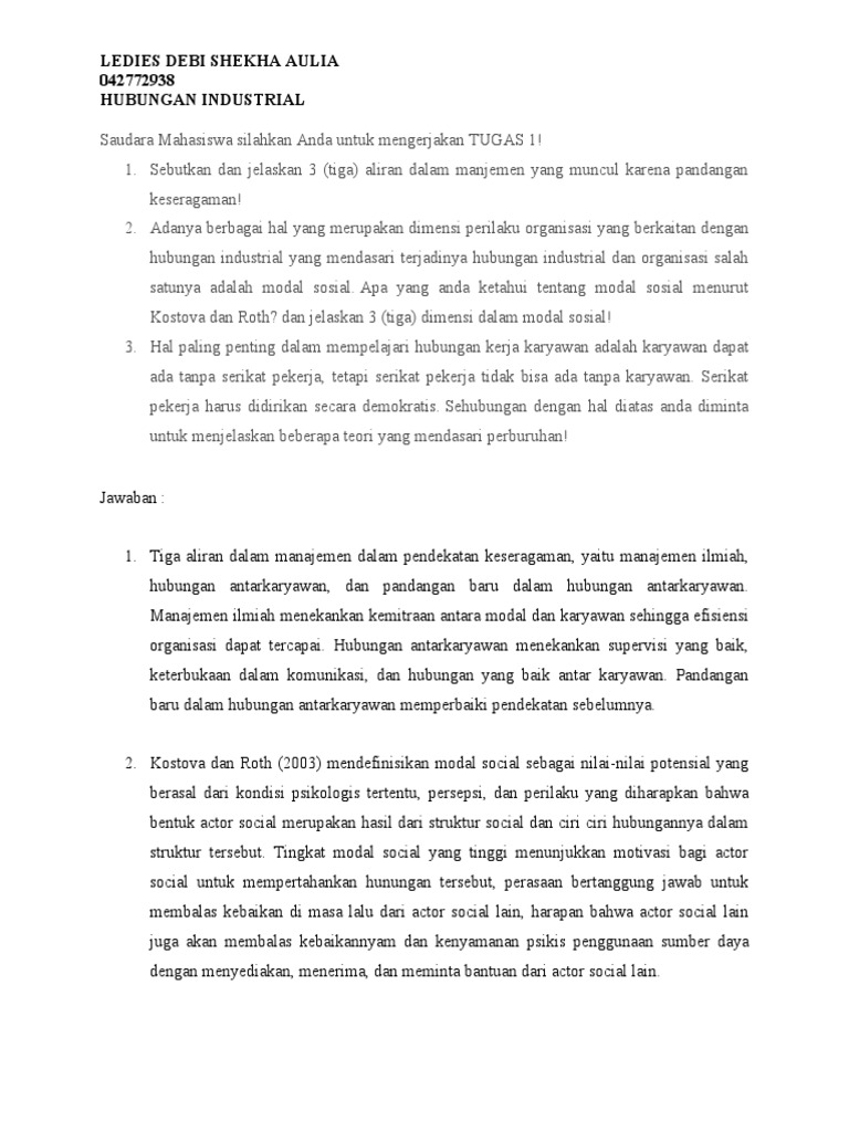 Tugas Hubungan Industrial | PDF | Karier & Perkembangan