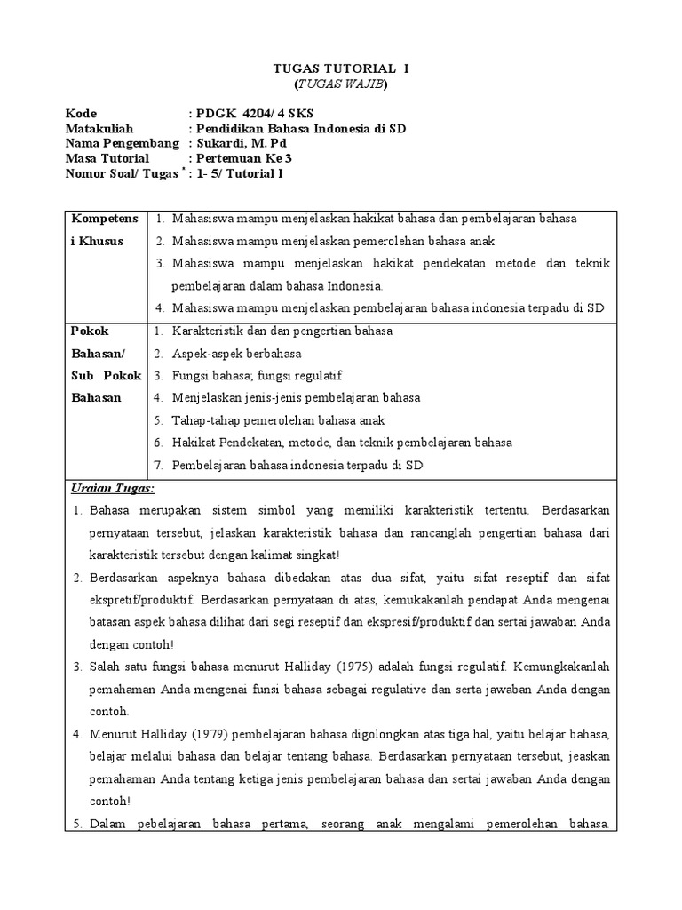 Tugas Tutorial 1 PDGK 4204 Bi | PDF | Karier & Perkembangan | Seni & Disiplin Bahasa