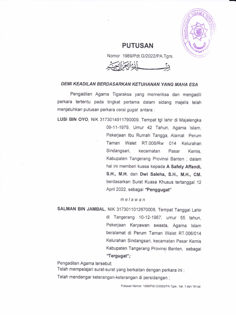 Salinan Putusan Pengadilan-LUSI | PDF | Hukum
