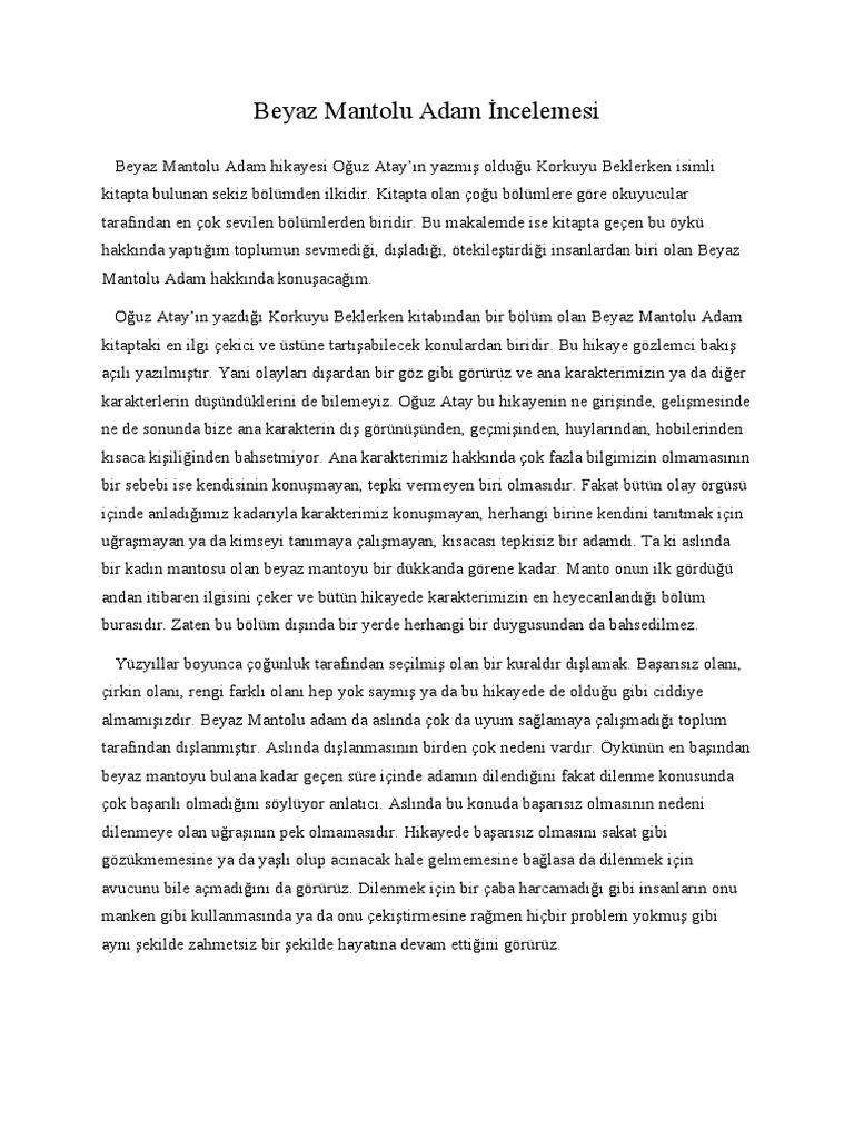 Beyaz Mantolu Adam İncelemesi-EZGİ YAY | PDF