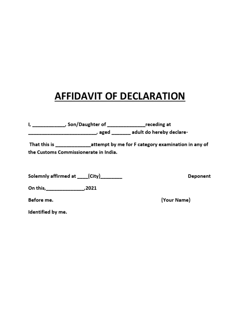 Affidivate of Declaration On 100rs Stamp Paper For CBLR Exam | PDF