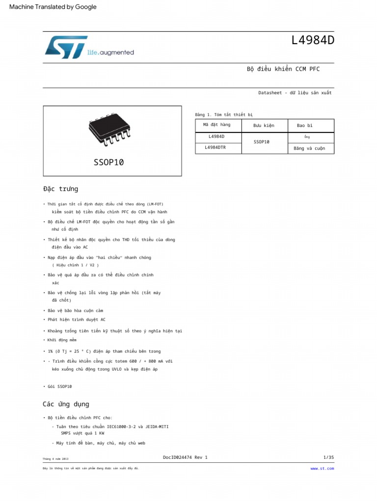 SSOP10: Bộ điều khiển CCM PFC | PDF