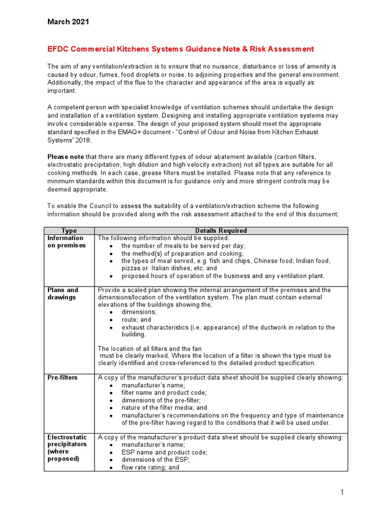 Commercial Kitchen Ventilation Guidance Note Risk Assessment | PDF ...