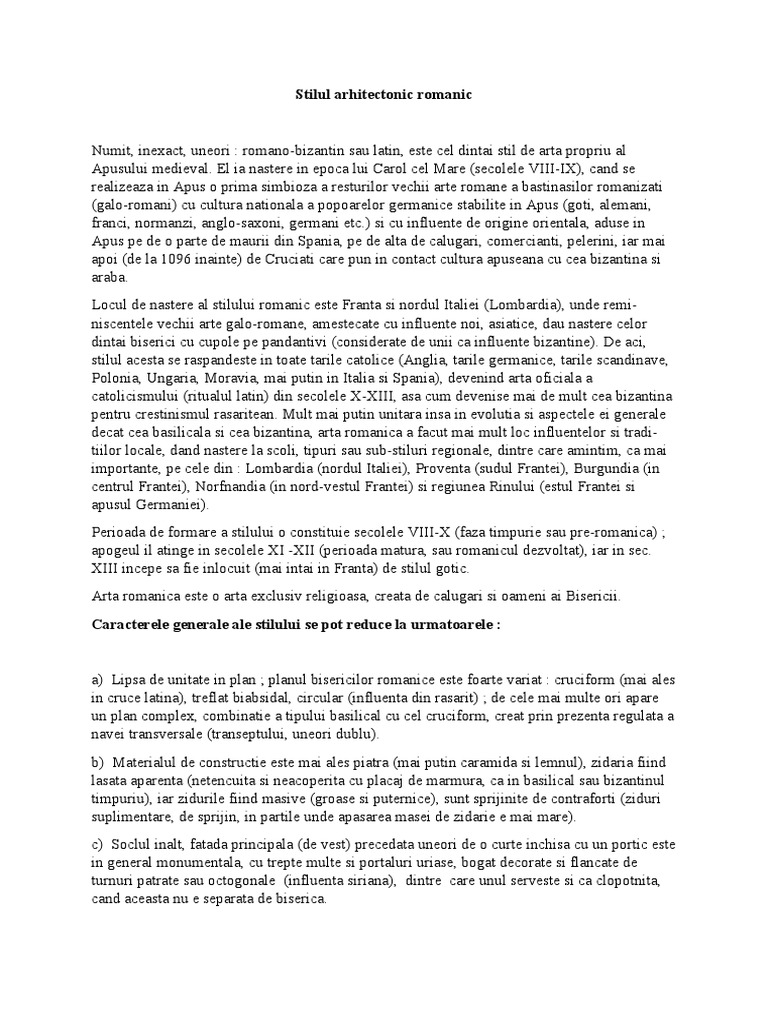 Stilul Arhitectonic Romanic | PDF