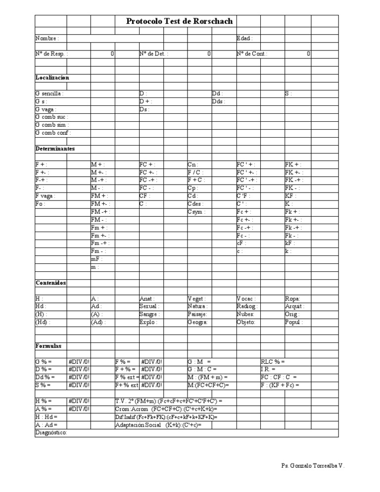 Tabulación Rorschach | PDF