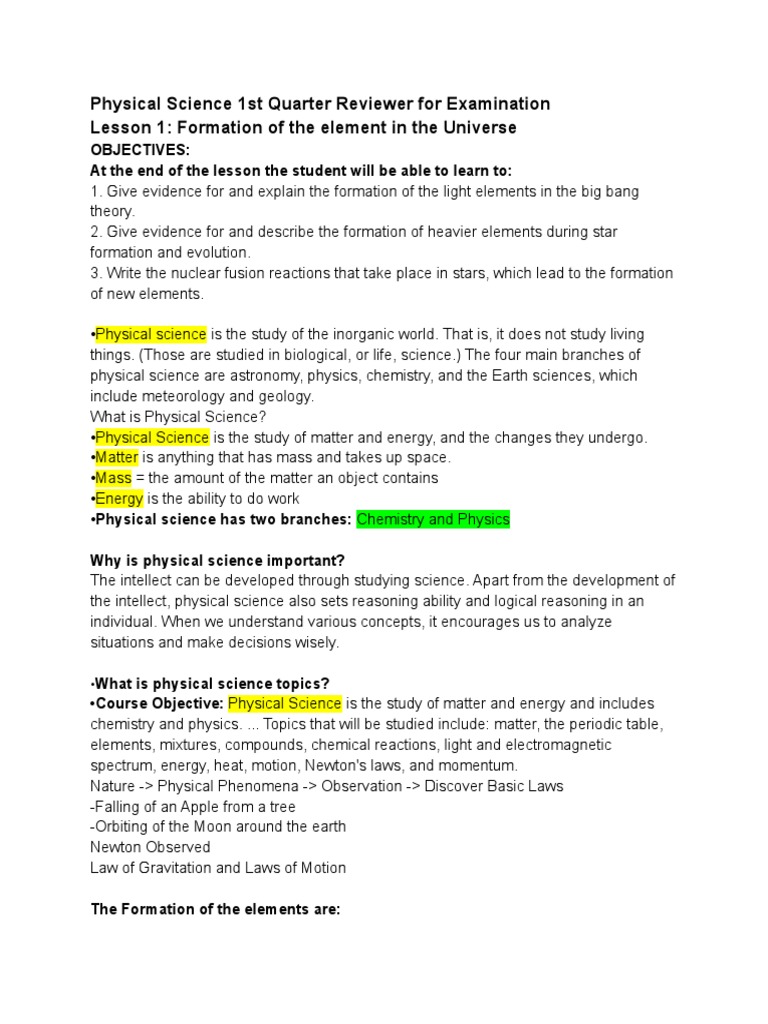(HUMSS) Physical Science 1st Quarter Reviewer For Examination | PDF ...