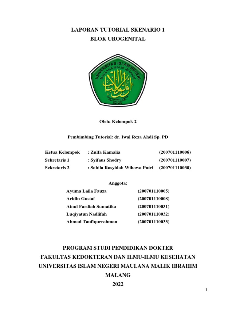 Laporan Tutorial Urogenitalia Skenario 1-Kel. 2 | PDF | Sains & Matematika