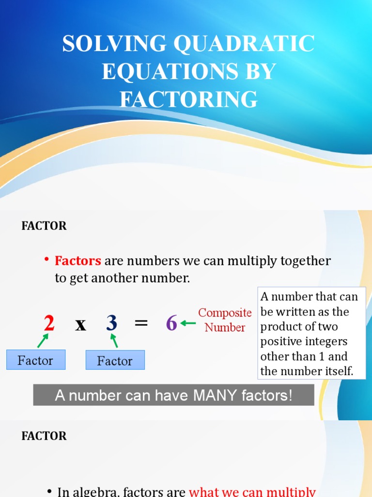 Lesson 3 Solving Quadratic Equation By Factoring Pdf Factorization Equations