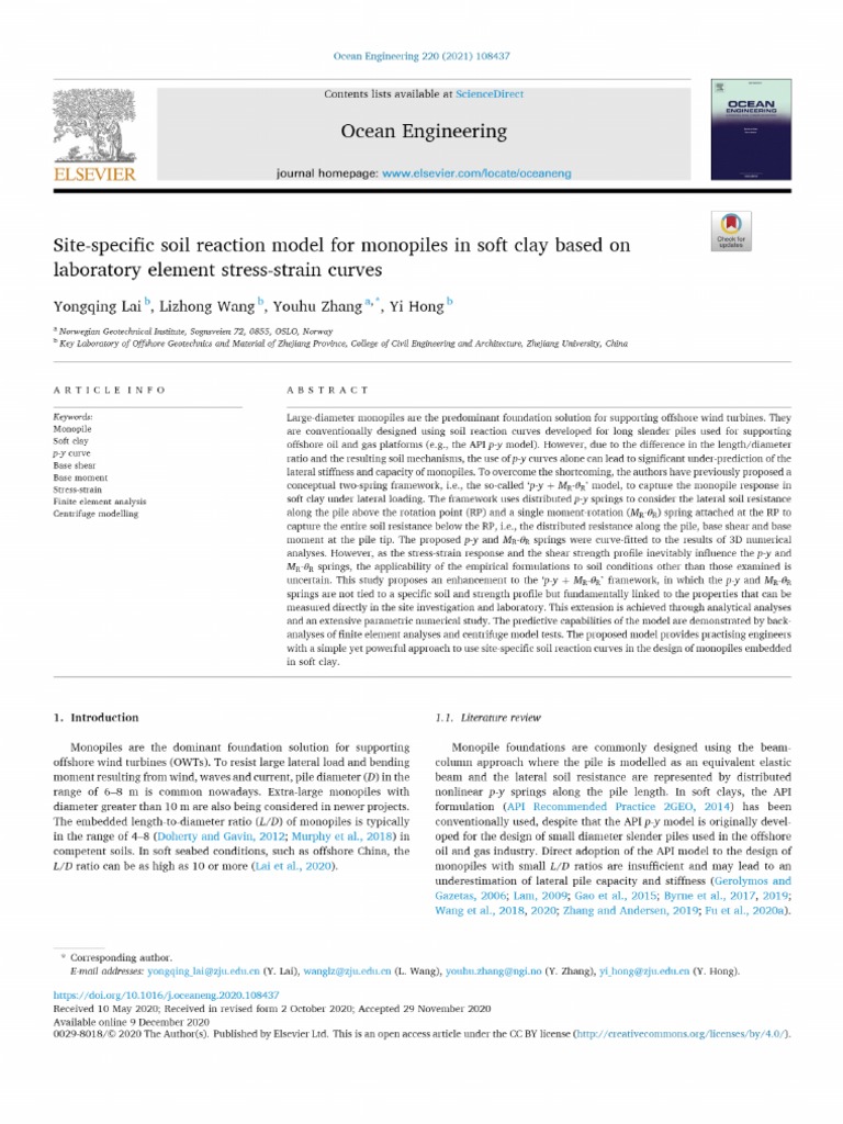 Site-Specific Soil Reaction Model For Monopiles in Soft Clay Based On ...
