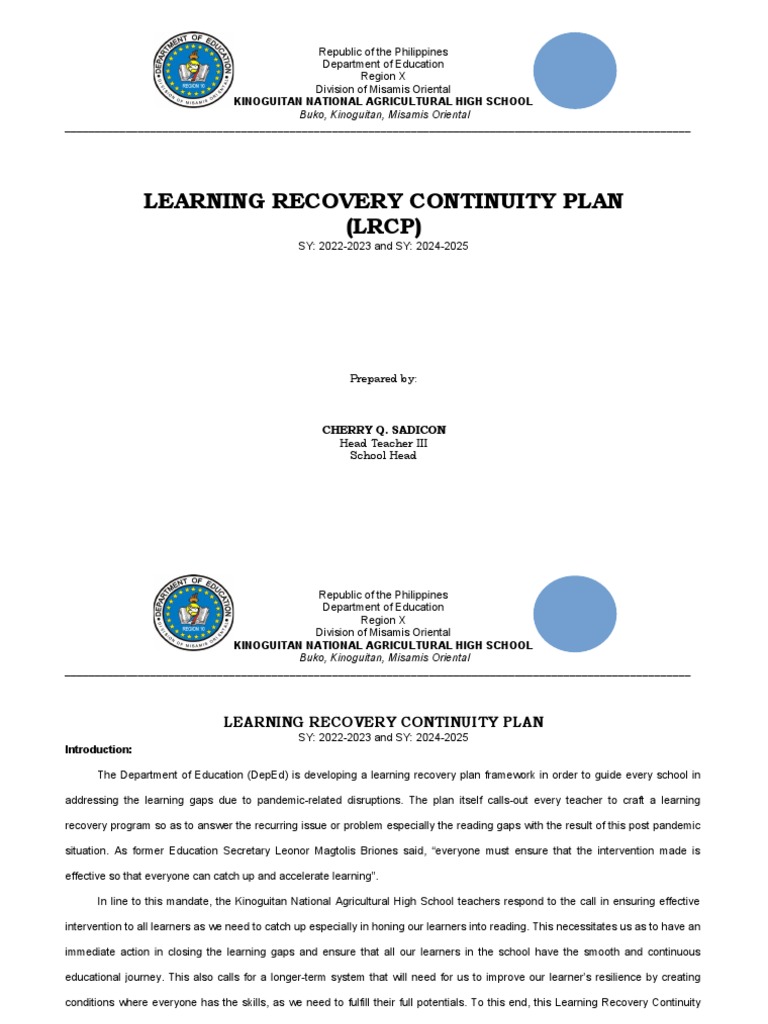 KNAHS Learning Recovery Continuity Plan SY2022 2023 and SY2024 2025 ...