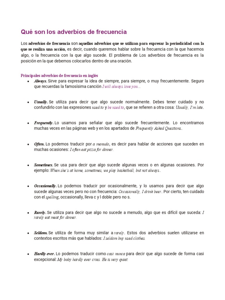 Principales Adverbios de Frecuencia en Inglés | PDF | Adverbio