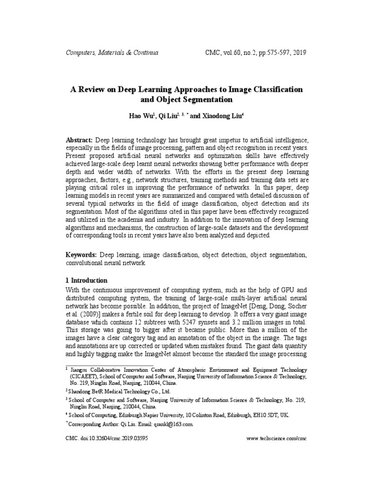 A Review On Deep Learning Approaches To Image Classification And Object Segmentation 1 Pdf
