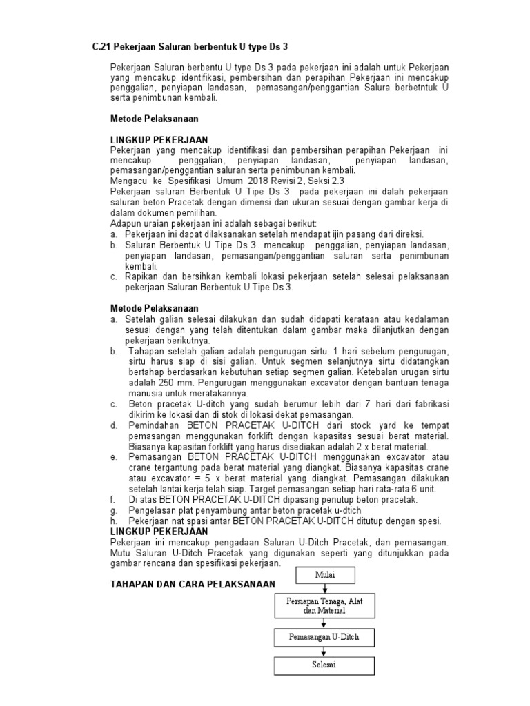 Metode C.21 Pekerjaan Saluran Berbentuk U Type Ds 3 | PDF