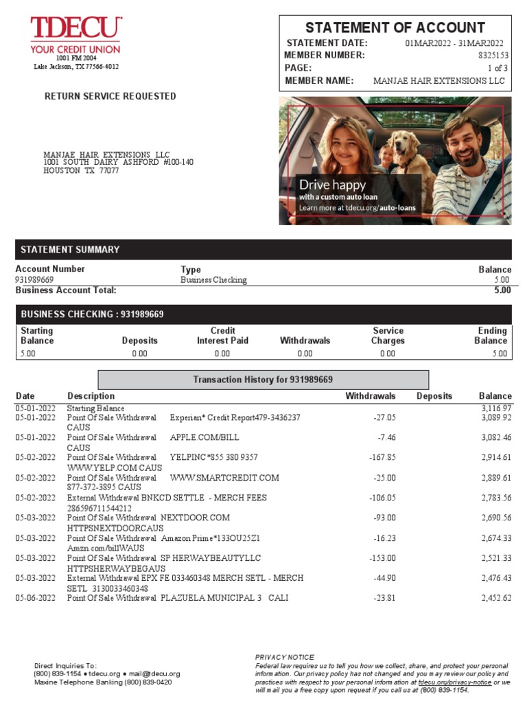 Tdecu March | PDF | Overdraft | Point Of Sale