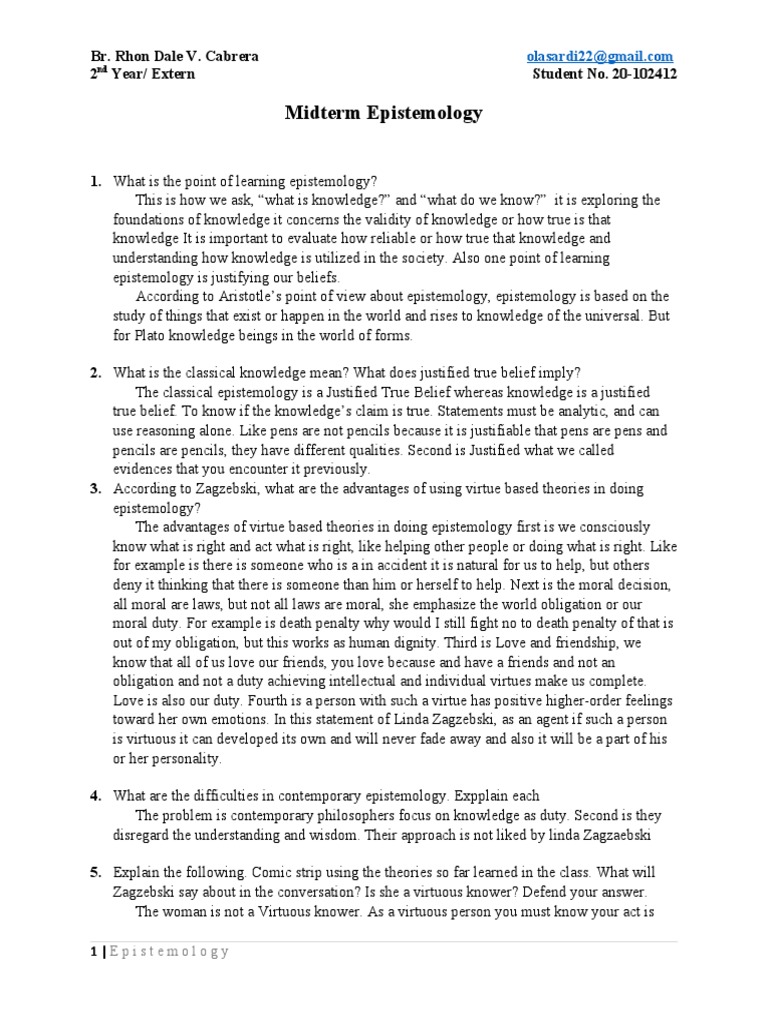 Midterm Epistemology | PDF | Epistemology | Knowledge Midterm Epistemology | PDF | Epistemology | Knowledge